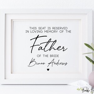 Father of the Bride Memorial Sign for Wedding, Reserved Wedding Sign ...