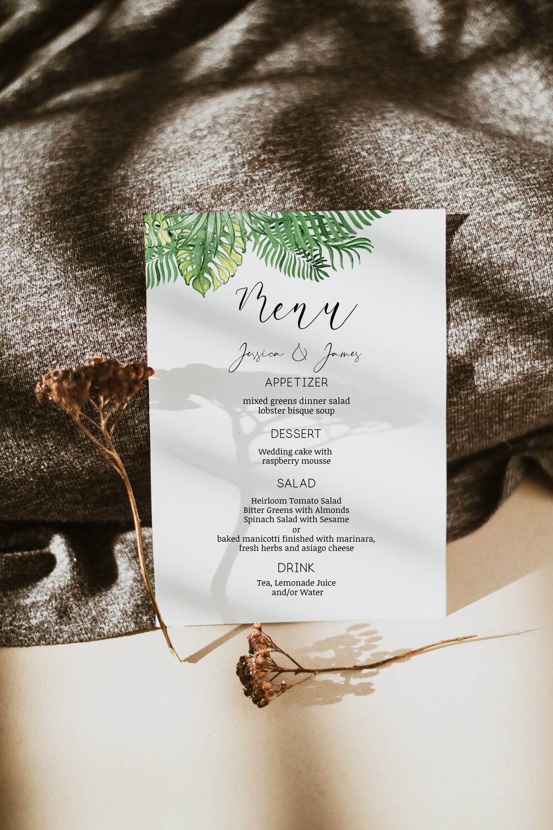 Tropical Menu Template simple Wedding DIY Menu Palm Tree - Etsy