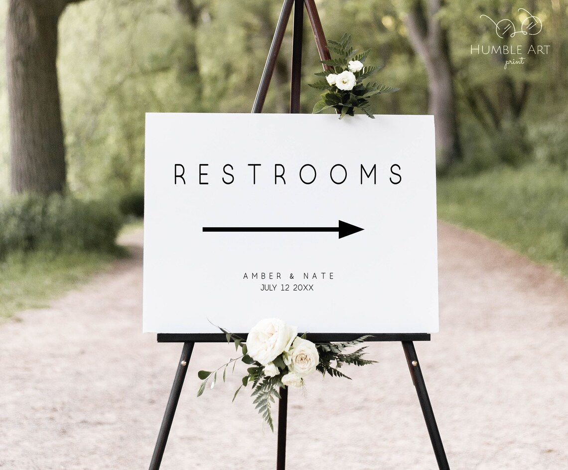 Wedding Restrooms Printable, Minimalist Wedding Direction Sign , Toilet ...