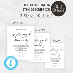 Unplugged Ceremony Wedding Sign Template, Modern Calligraphy, Unplugged ...