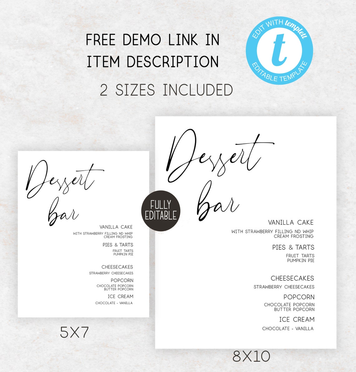 Minimalist Dessert Menu Sign dessert Bar Table Sign Modern | Etsy