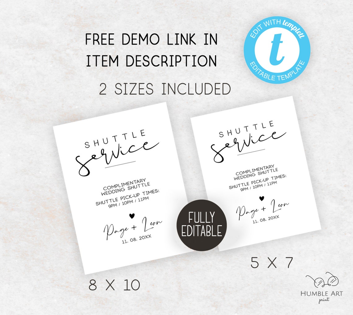 Shuttle Service Printable Minimalist Table Sign Shuttle - Etsy