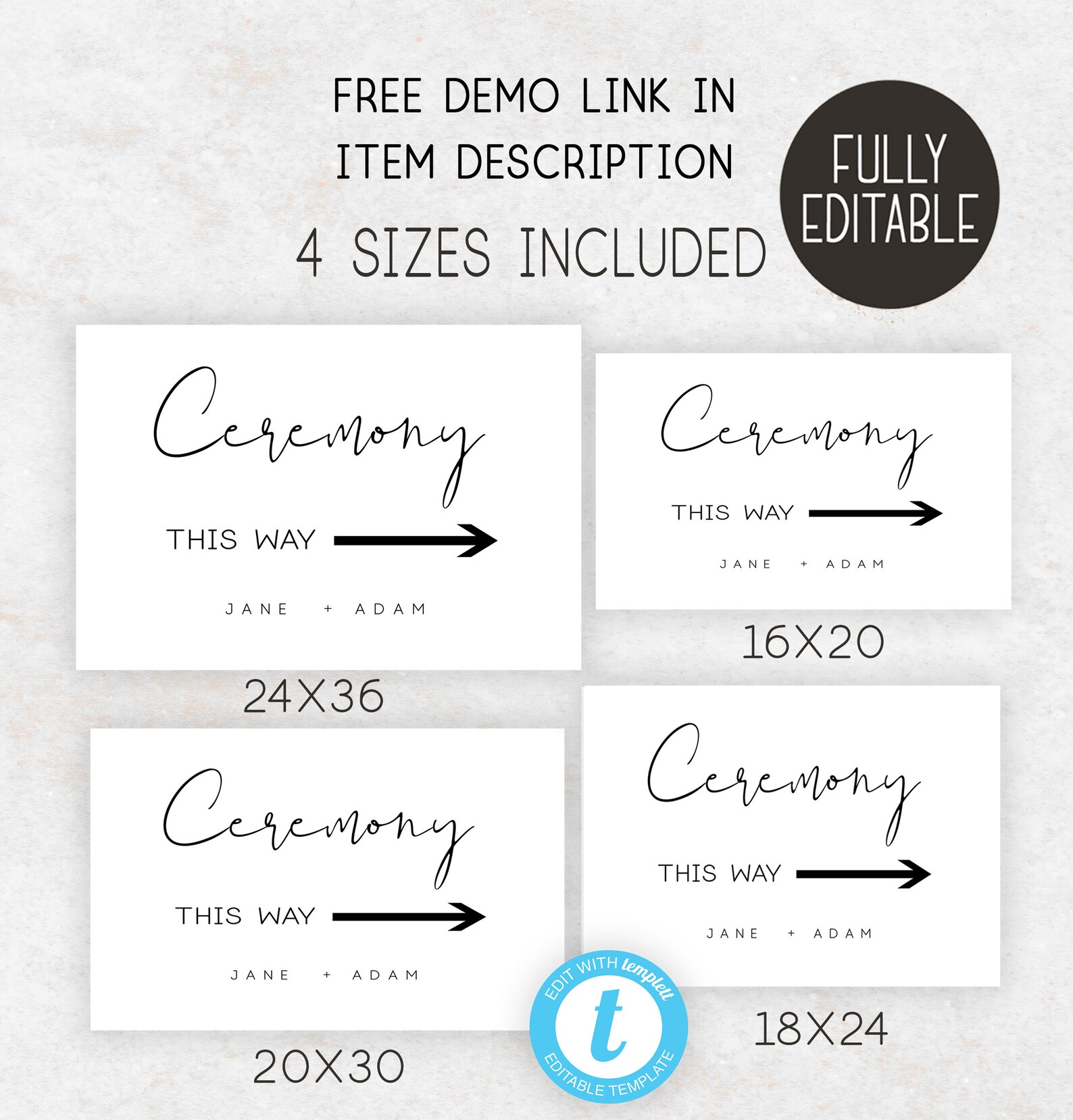 Ceremony Sign Template Modern Wedding Direction Sign Wedding - Etsy