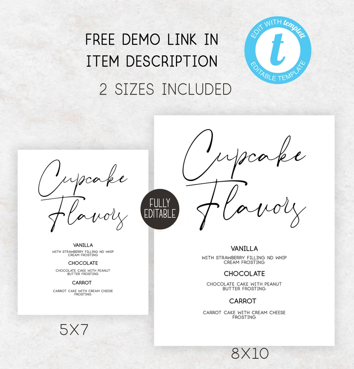 Cupcakes Flavors Sign Cake Table Sign Cupcake Menu Sign DIY - Etsy