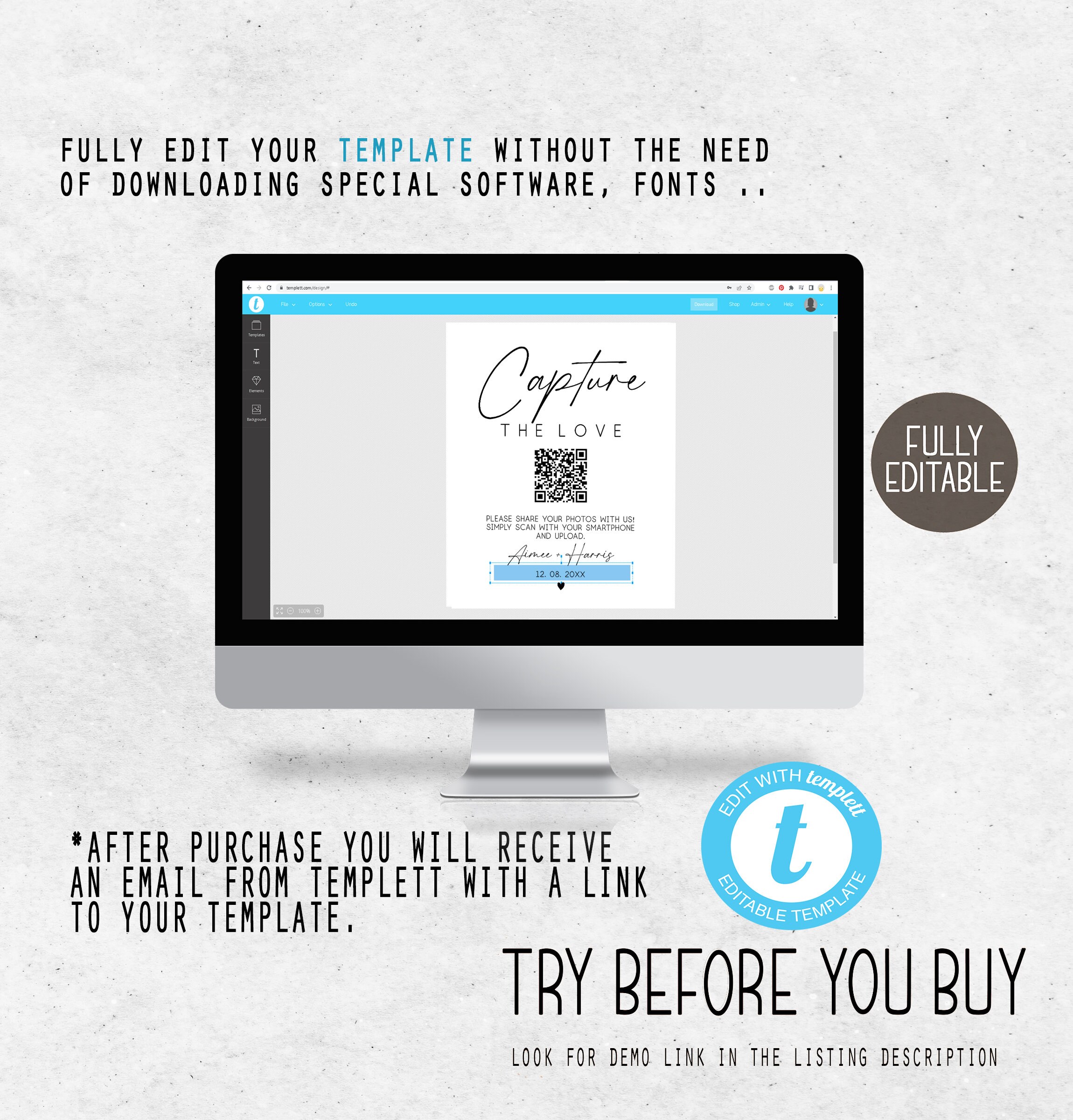 Capture the Love With QR Code Editable Printable, Photo Sign QR Code ...