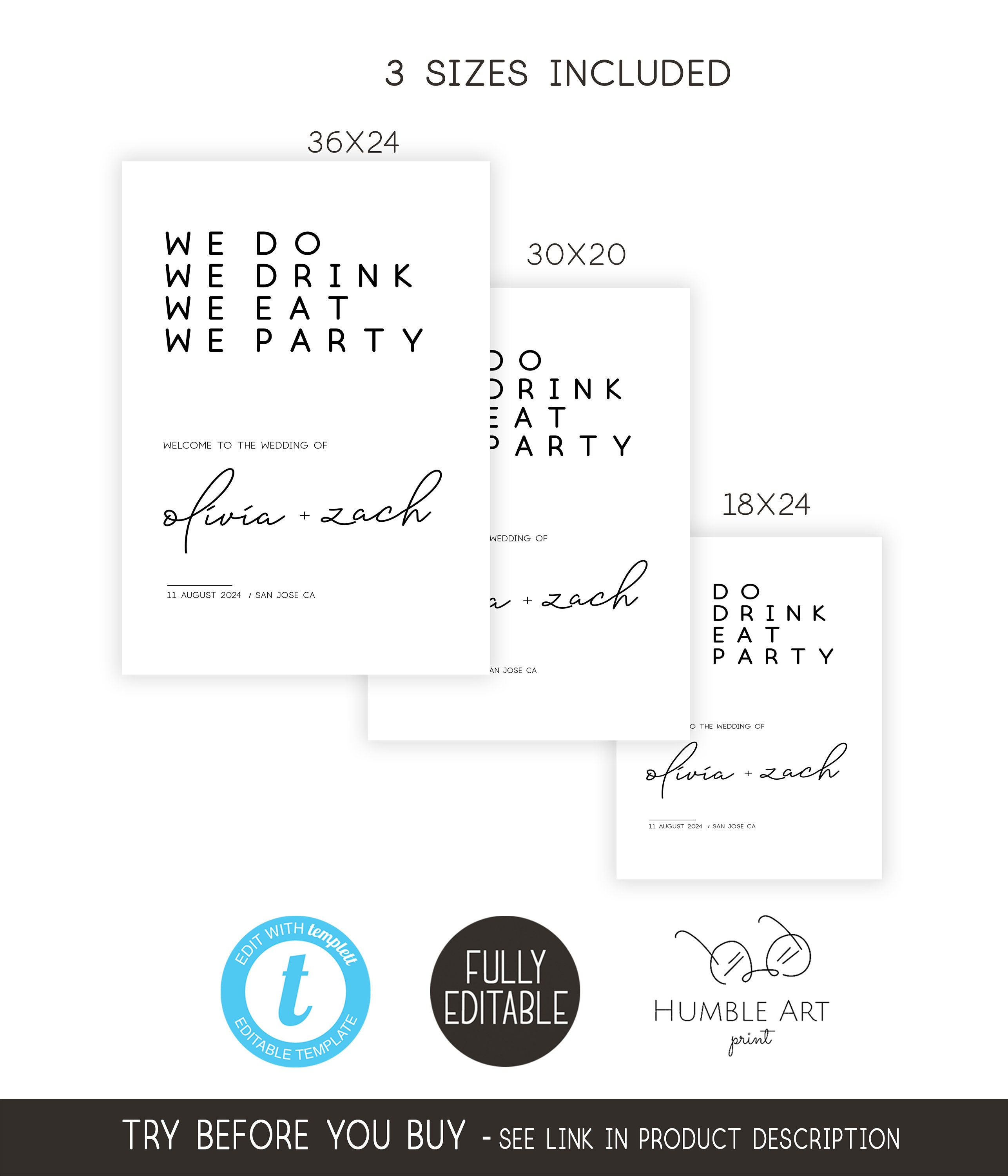 We Do We Drink We Eat We Party, Wedding Welcome Sign Template ...