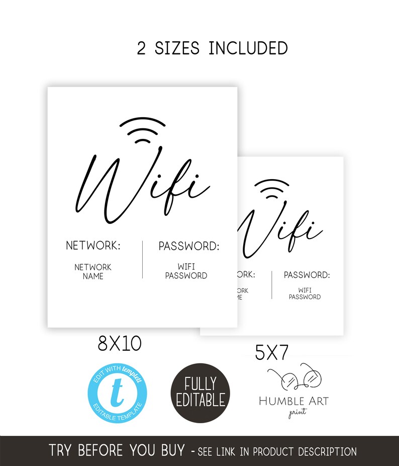 WIFI Password Sign Printable Editable Guest Room Sign - Etsy