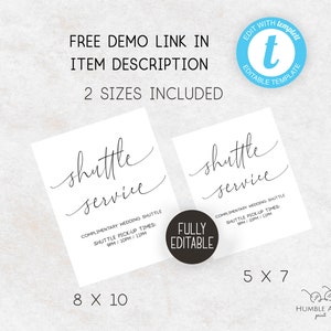 Shuttle Service Printable, Minimalist Table Sign, Wedding ...