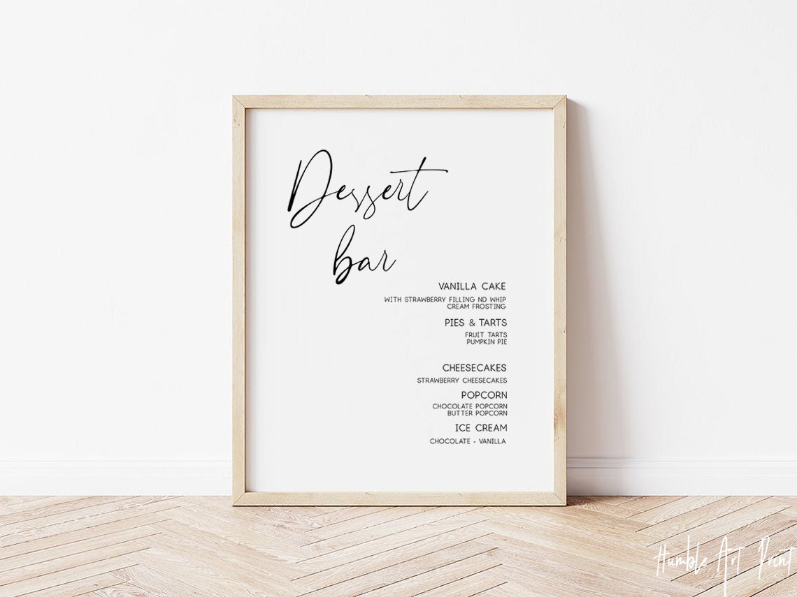 Minimalist Dessert Menu Sign dessert Bar Table Sign Modern | Etsy