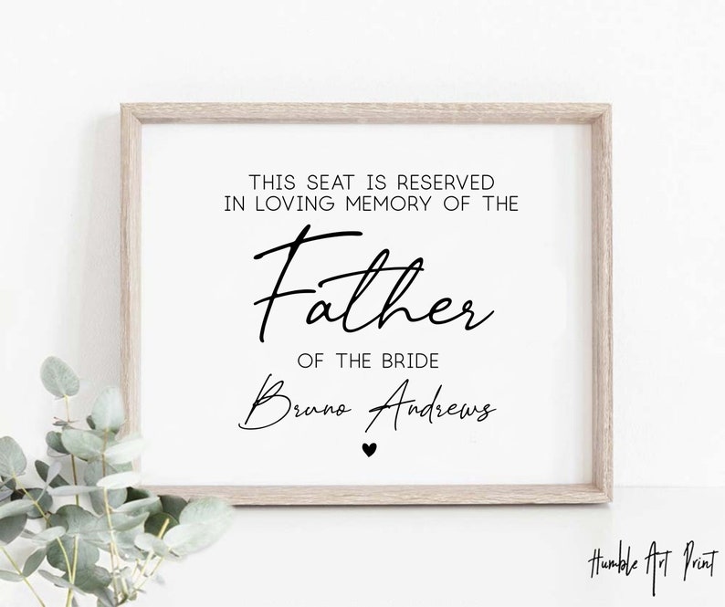 Father of the Bride Memorial Sign for Wedding, Reserved Wedding Sign ...
