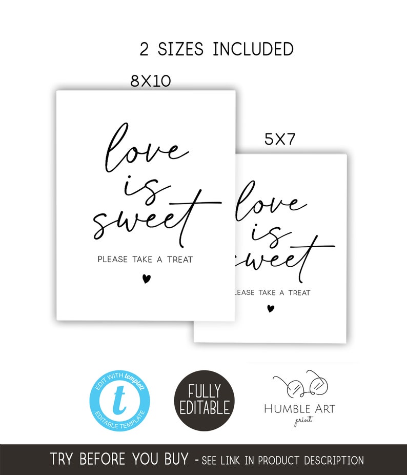 Love is Sweet Please Take A Treat Sign Printable Editable - Etsy