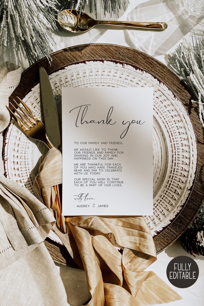 Printable Wedding Thank You Card Minimalist Wedding Table - Etsy