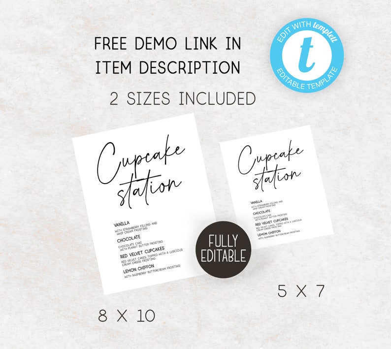 Minimalist Cupcake Bar Menu Sign Bar Menu editable Flavors - Etsy