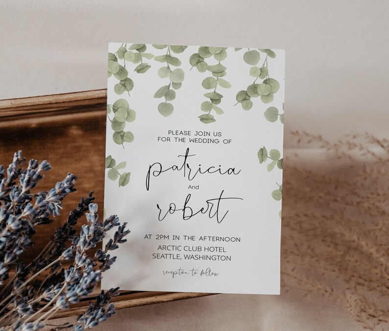 Greenery Wedding Invitation , Printable Wedding Invitation, Eucalyptus ...