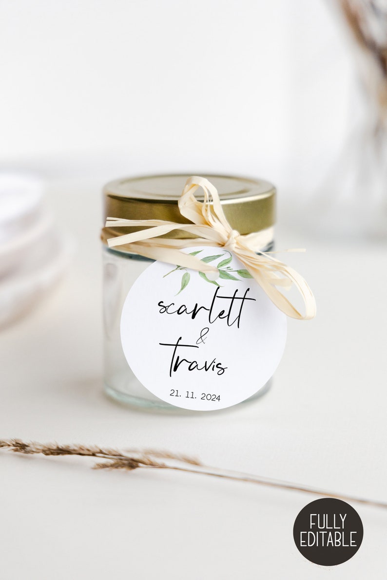 Minimalist Greenery Favor Tags Template Round Favor Tag - Etsy