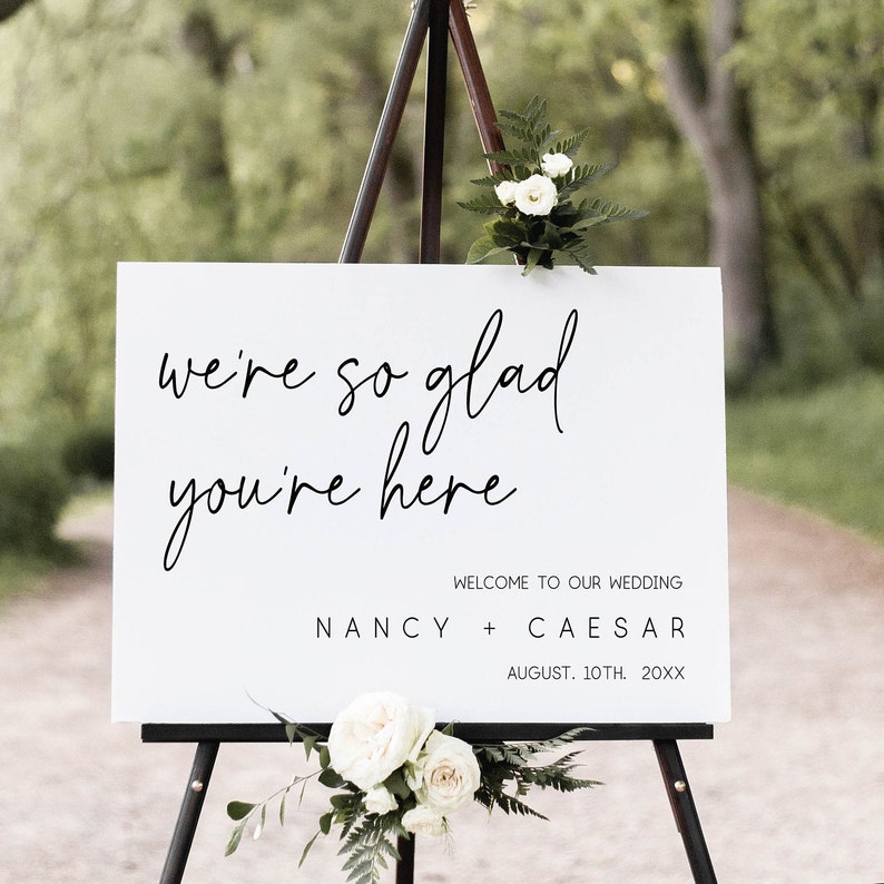 We're so Glad You're Here Modern Wedding Welcome Sign - Etsy