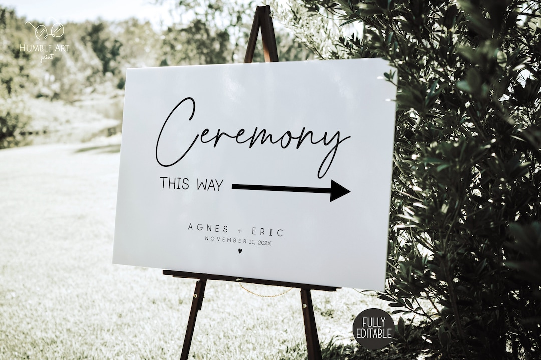 Wedding Direction Sign Template, Minimalist Wedding Ceremony Sign ...