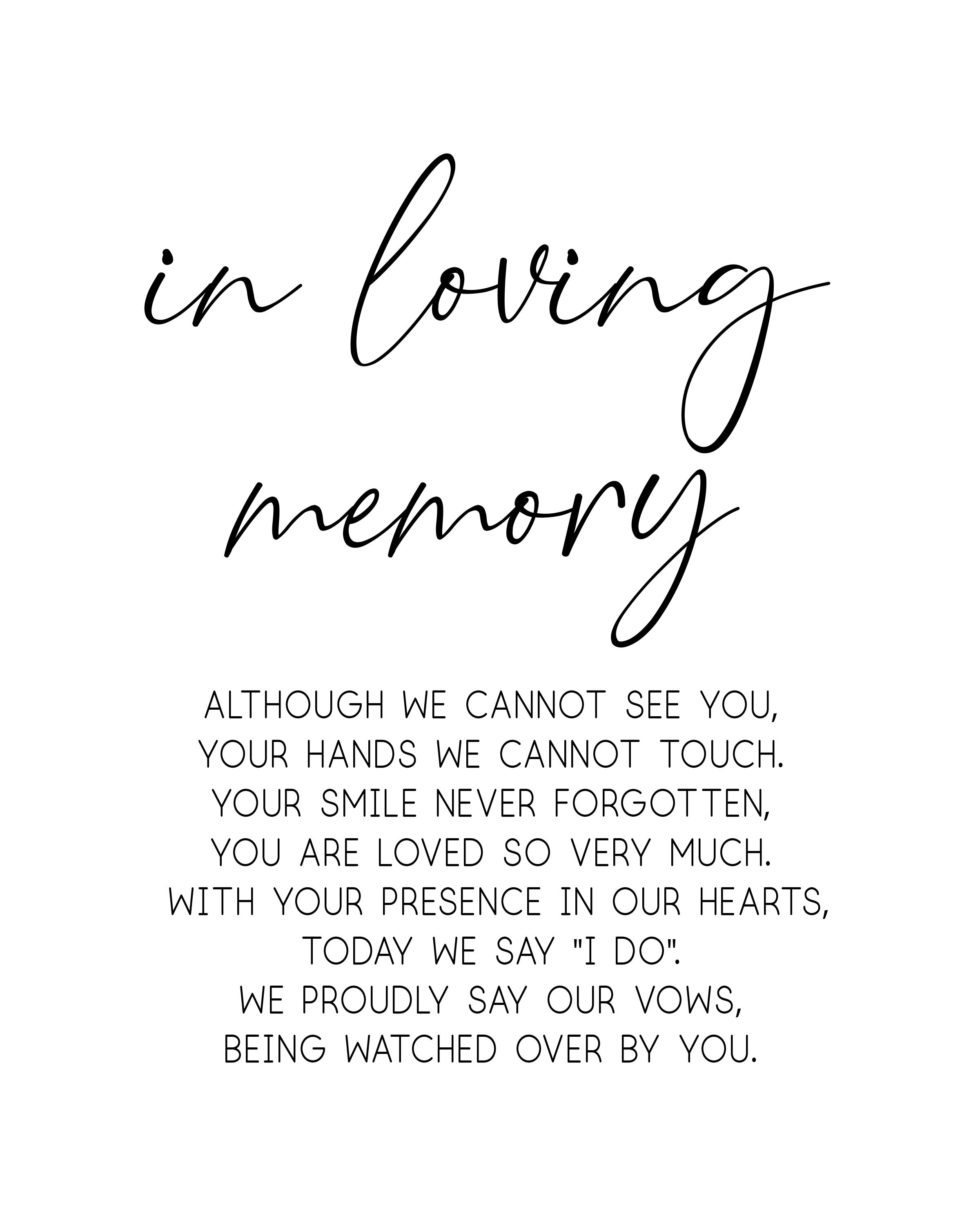 In Loving Memory Sign Printable in Loving Memory Sign for - Etsy