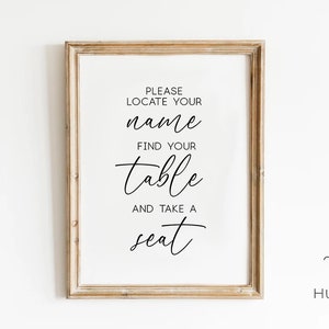 Find Your Table Sign, Place Cards Sign, Please Find Your Seat Sign ...