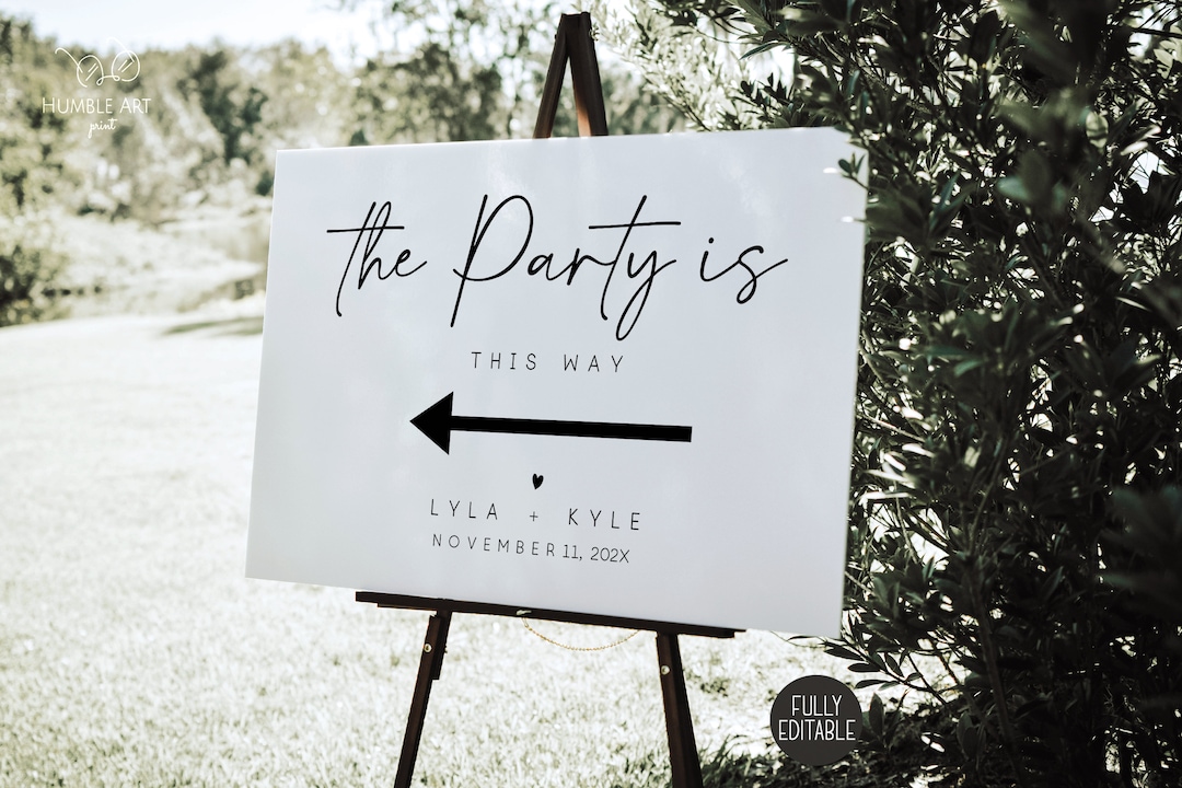 This Way Sign Template, Printable Direction Sign, Modern Party ...