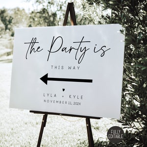 This Way Sign Template, Printable Direction Sign, Modern Party ...