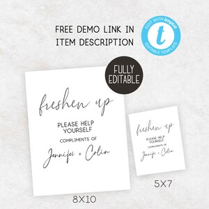 Wedding Bathroom Sign, Freshen up Sign Template, Wedding Bathroom Sign ...