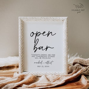 Drinks Are on Us Sign Template, Wedding Open Bar Sign Template, Open ...