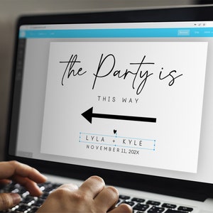 This Way Sign Template, Printable Direction Sign, Modern Party ...
