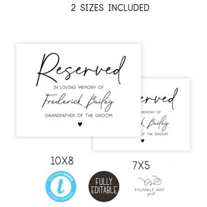 Reserved Wedding Sign, Personalized Reserved in Loving Memory of Custom ...