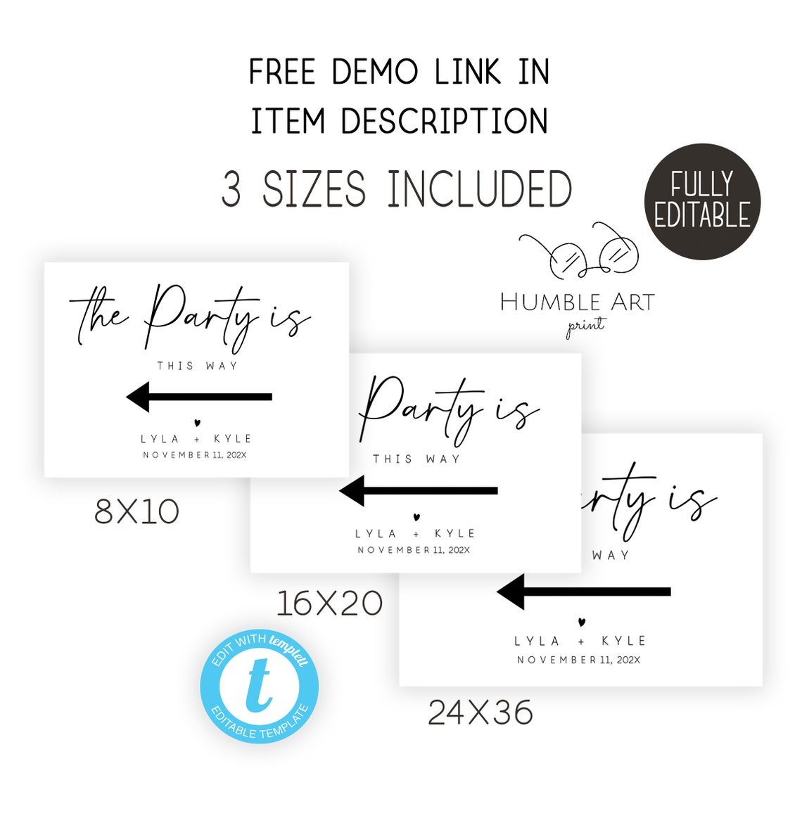 This Way Sign Template Printable Direction Sign Modern Party - Etsy