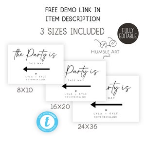 This Way Sign Template, Printable Direction Sign, Modern Party ...