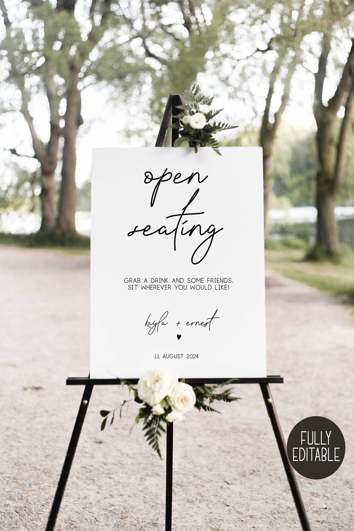 Open Seating Sign Template, Modern Wedding Signage, Printable Open ...