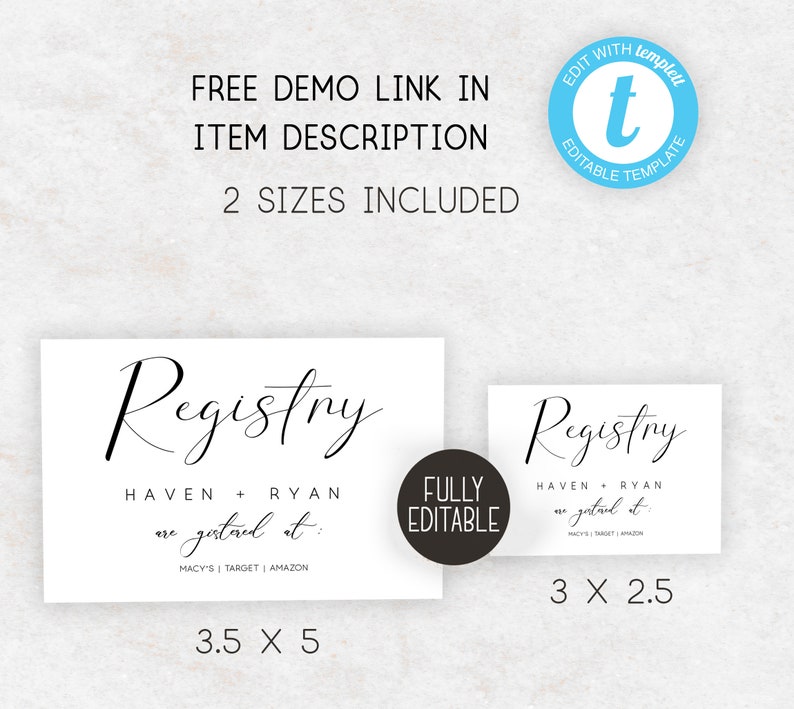Wedding Registry Card Template, Gift Registry Card, Bridal Shower ...