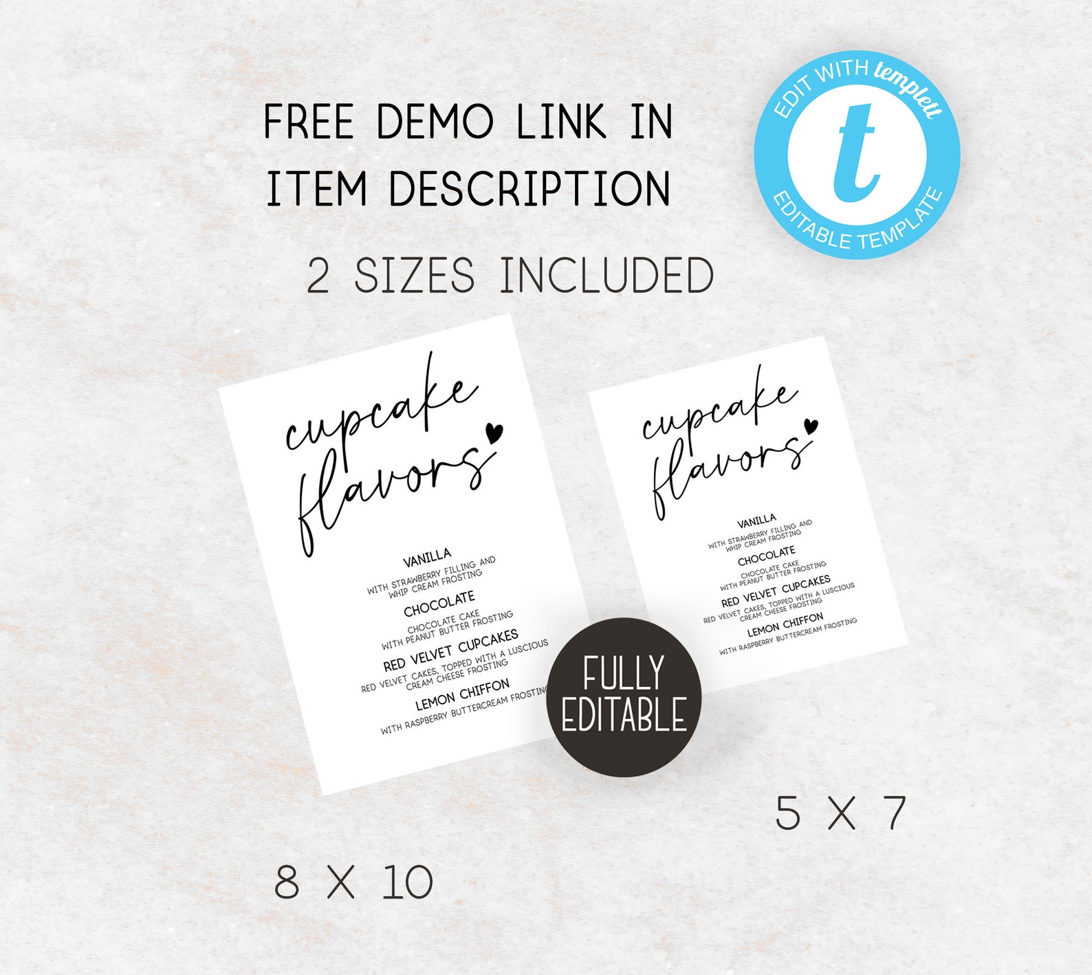 Editable Wedding Cupcake Sign Template Cupcake Flavors Menu - Etsy