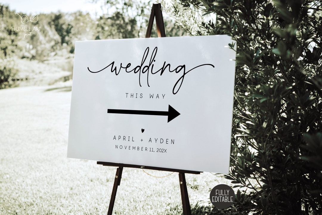 Wedding This Way, Wedding Direction Sign Template, Wedding Directional ...