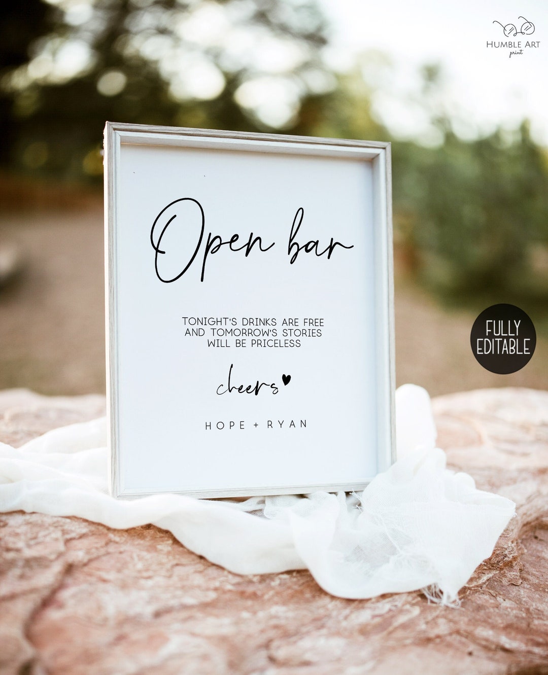 Wedding Open Bar Sign Template, Printable Bar Sign, Editable Wedding ...
