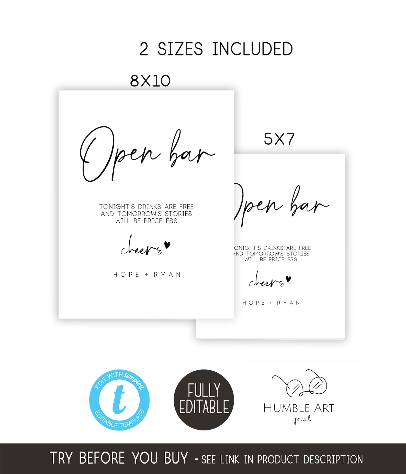 Wedding Open Bar Sign Template Printable Bar Sign Editable - Etsy