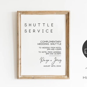 Shuttle Service Sign Printable,shuttle Service Sign,wedding ...