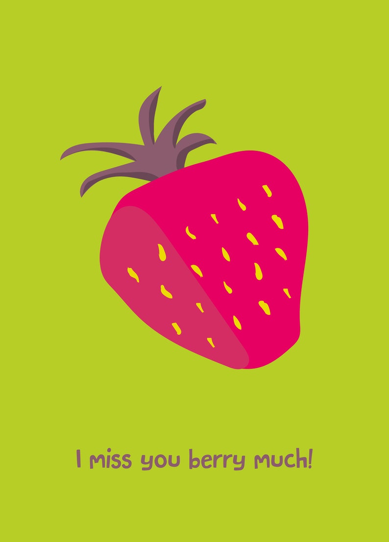 Strawberry Card, Love Card, Valentines Card, Fruit Pun Cards - Etsy