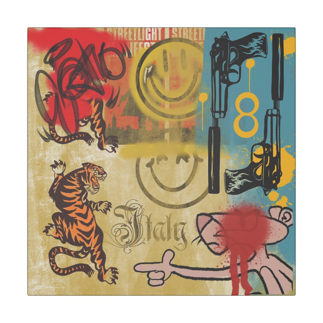Canvas Wall Art, Graffiti Style Collage Print, Urban Street Art Decor ...