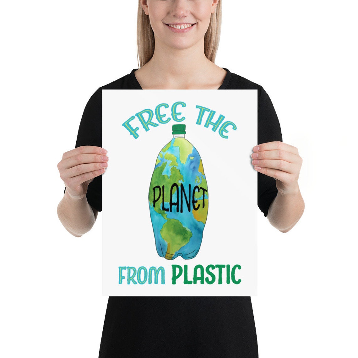 Art Print Poster FREE THE PLANET From Plastic| Recycle| No More Plastic ...