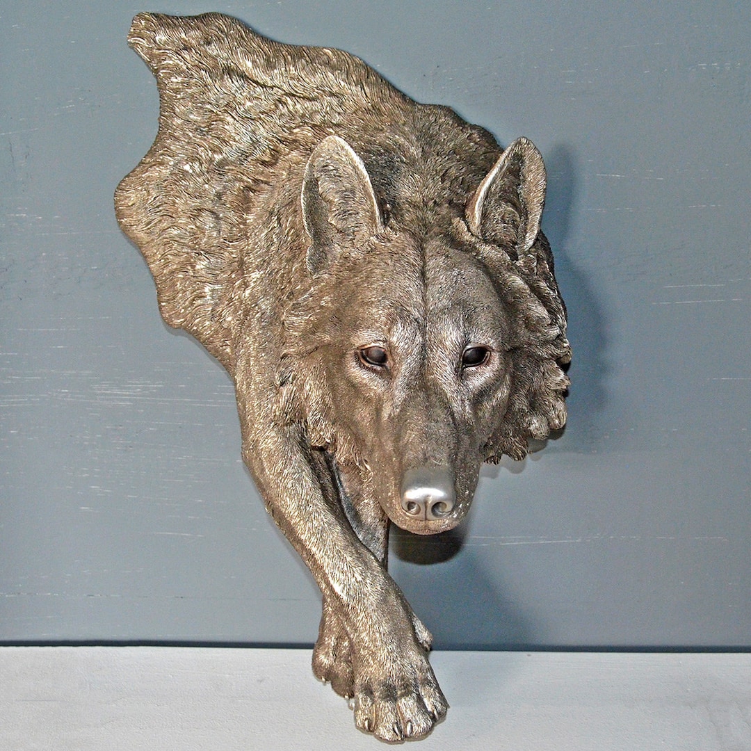 Large Wolf Wall Plaque Antique Silver Sculpture Unique Wolves - Etsy