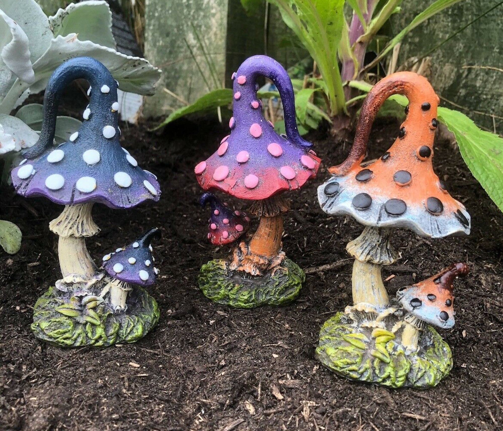 Fairy Garden Set of Three Colourful Toadstools Outdoor Decor | Etsy
