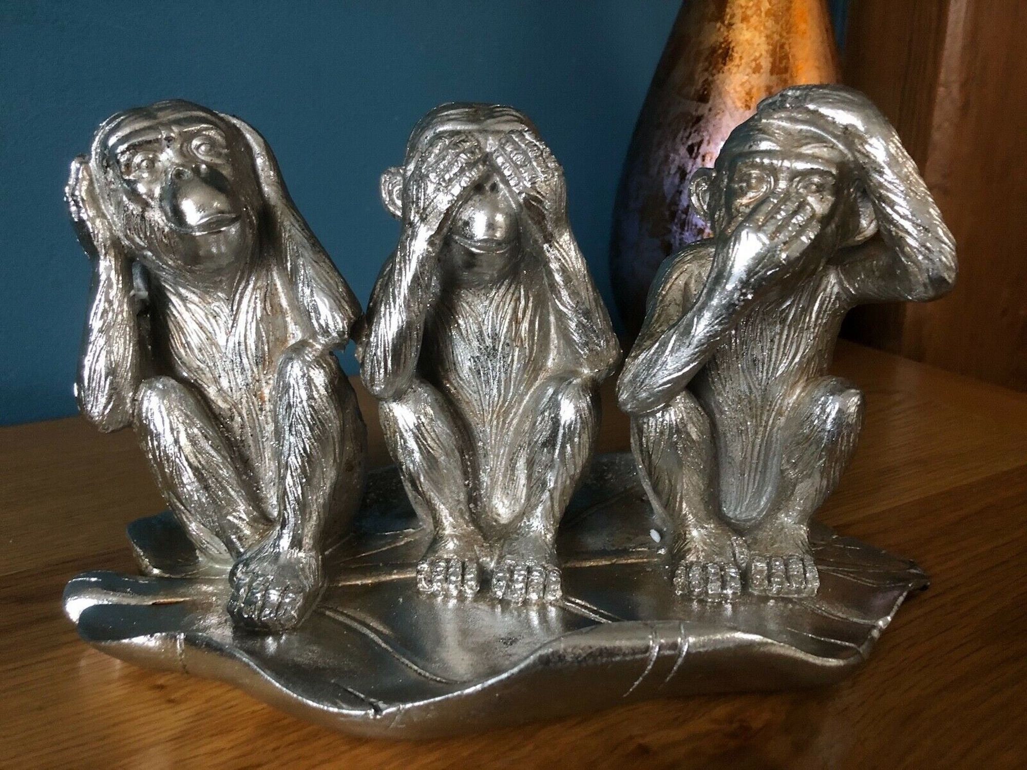 Monkey Statue Three Wise Monkeys Silver Sculpture See Hear | Etsy Monkey Statue Three Wise Monkeys Silver Sculpture See Hear | Etsy