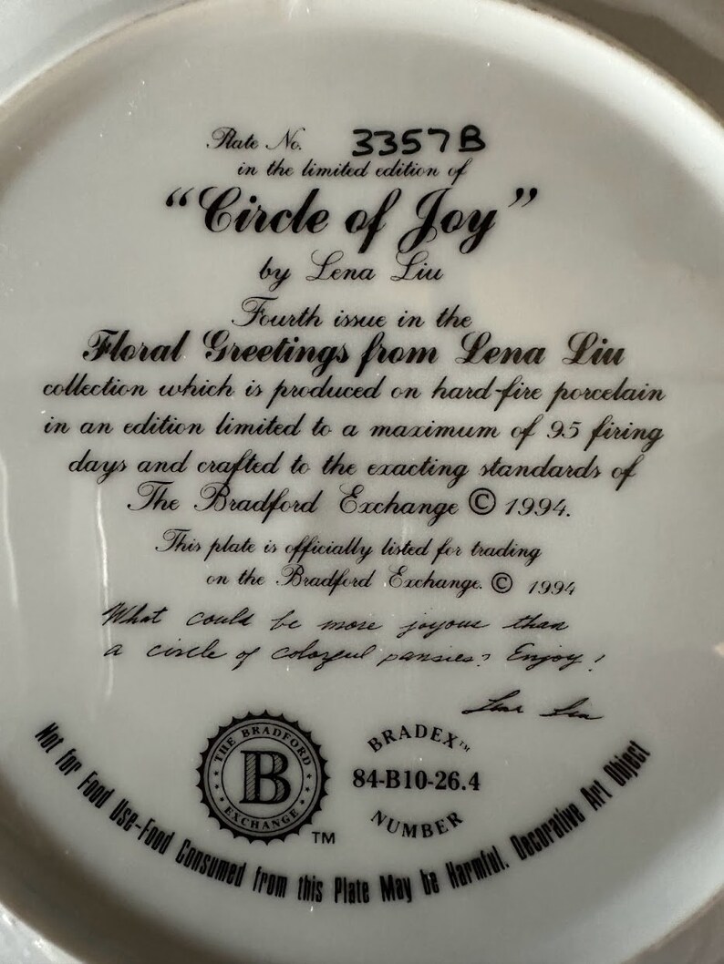 Collector Plate ~ "circle of Joy" ~ by Lena Liu (#4 Plate Issue) - Etsy