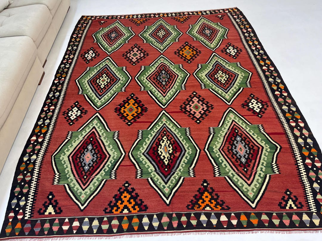 7x9 Vintage Anatolian Angora Kilim Area Rug 7x9ft Natural Colors Kilim ...