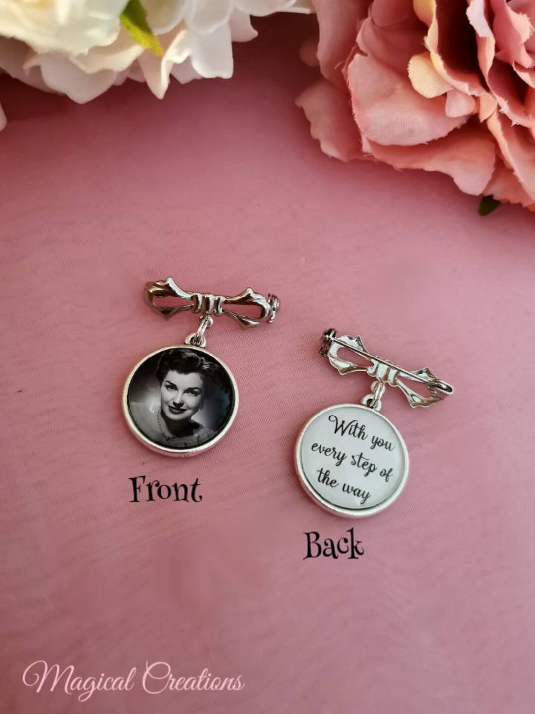 A Double Sided 20mm Silver Memory Picture Bride or Groom Pin for a ...