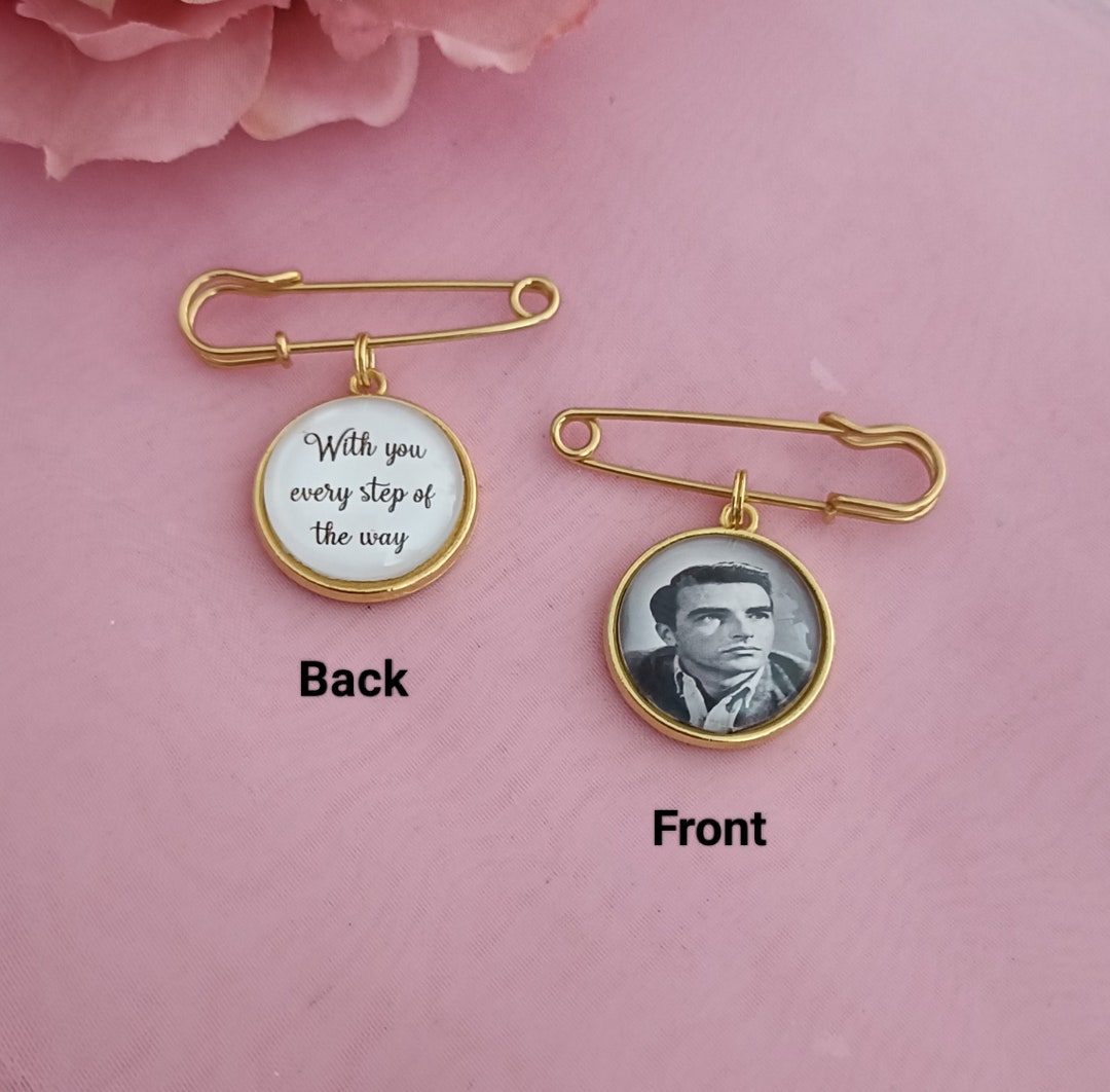A Double Sided Gold 20mm Memory Picture Bride or Groom Pin for a ...