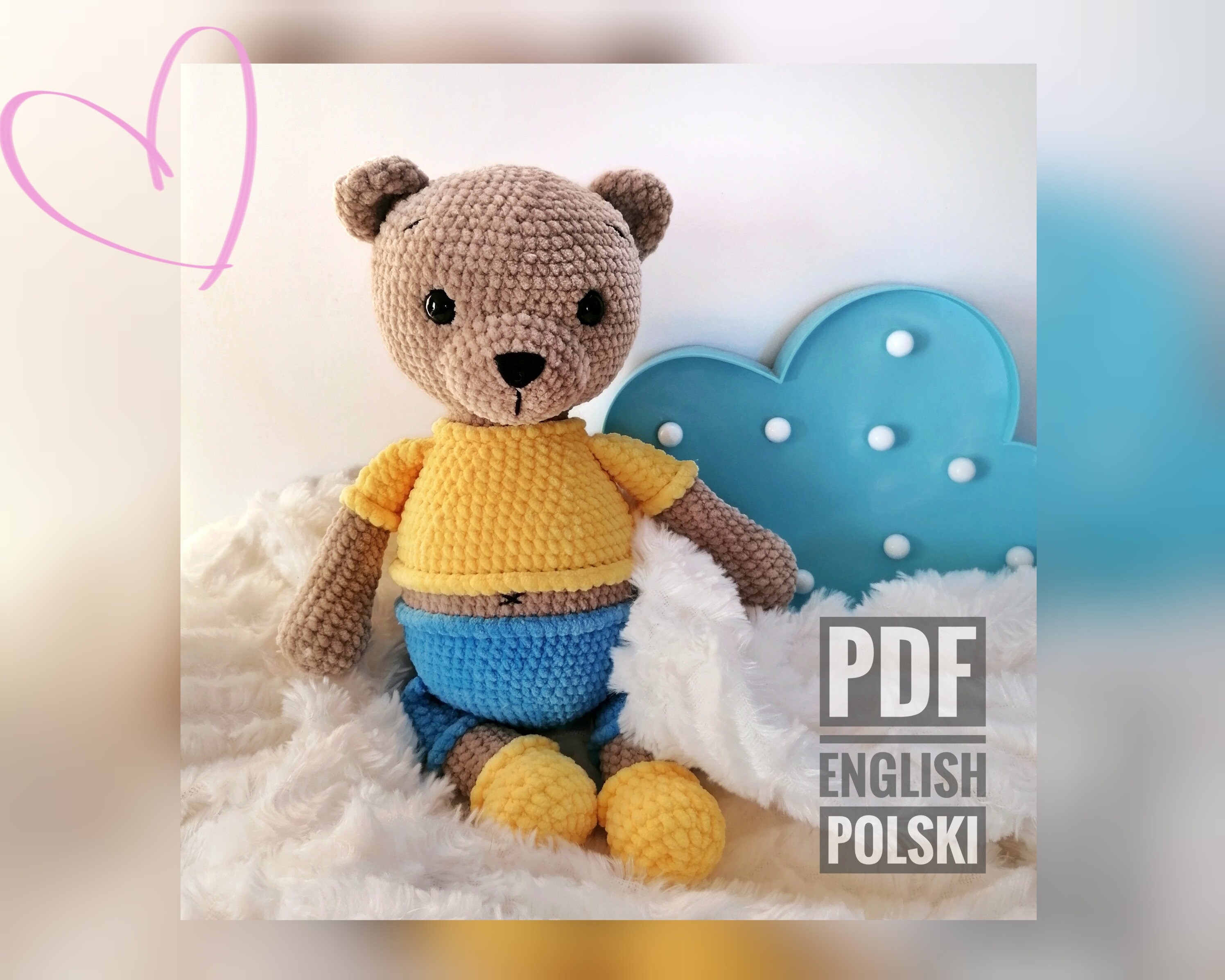 Teddy Bear Crochet Pattern, Digital, PDF English US, Polish, Amigurumi ...