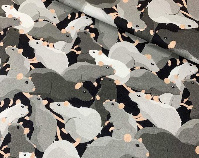 Rat Jersey Fabric. Mischief; Rodent Themed Stretch Fabric, Organic ...